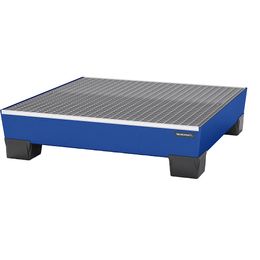 eurokraft pro Stahl-Auffangwanne mit Kunststoff-Füßen, LxBxH 1240 x 1210 x 295 mm, blau, mit Gitterrost