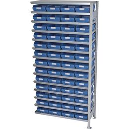 STEMO Steckregal mit Regalkästen, Regalhöhe 2100 mm, Anbauregal, Tiefe 500 mm, 52 Kästen blau