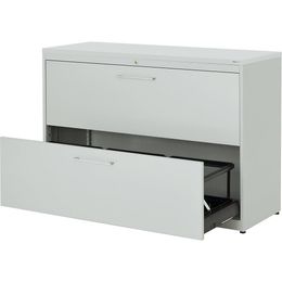 Mauser Hängeregistraturschrank, Kunststoffplatte, 2 Auszüge, 3-bahnig, mit Dämpfung, lichtgrau / lichtgrau / lichtgrau