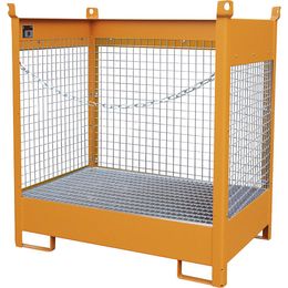 eurokraft pro Lager- und Transportpalette mit Auffangwanne, 3 Gitterwände, für 2 Fässer à 200 l, orange, ab 3 Stk