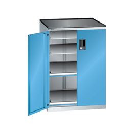 LISTA Schubladenschrank mit Flügeltüren, Höhe 1020 mm, 4 Böden, Traglast 75 kg, lichtgrau / lichtblau