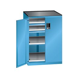 LISTA Schubladenschrank mit Flügeltüren, Höhe 1020 mm, 2 Böden, 2 Schubladen, Traglast 75 kg, lichtblau