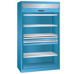 LISTA Schwerlastrollladenschrank, 4 Fachböden, 2 Schubladen, lichtblau