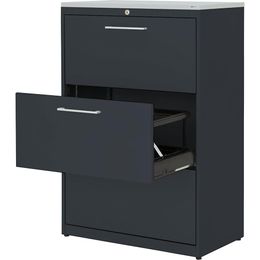 Mauser Hängeregistraturschrank, Kunststoffplatte, 3 Auszüge, 2-bahnig, mit Dämpfung, anthrazitgrau / anthrazitgrau / lichtgrau