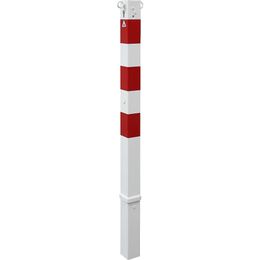 Schake Absperrpfosten, 70 x 70 mm, weiß / rot, herausnehmbar mit Profilzylinder, mit 2 Ösen