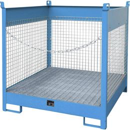 eurokraft pro Lager- und Transportpalette mit Auffangwanne, 3 Gitterwände, für 4 Fässer à 200 l, blau, ab 3 Stk