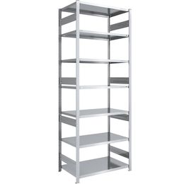 hofe Schwerlast-Steckregal, verzinkt, beidseitig, Regalhöhe 3000 mm, 7 Böden, Grundregal, BxT 1000 x 800 mm