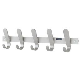 eurokraft pro Garderobenleiste, 5 Mantelhaken, HxBxT 130 x 600 x 60 mm, VE 2 Stück, Hakenfarbe Silber