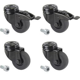 Proroll Gummireifen schwarz, thermoplastisch, mit Rückenloch, Set-Angebot, 4 Lenkrollen, davon 2 mit Doppelstopp, Rad-Ø x Breite 50 x 19 mm