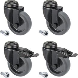 Proroll Gummireifen schwarz, thermoplastisch, mit Rückenloch, Set-Angebot, 4 Lenkrollen, davon 2 mit Doppelstopp, Rad-Ø x Breite 100 x 25 mm