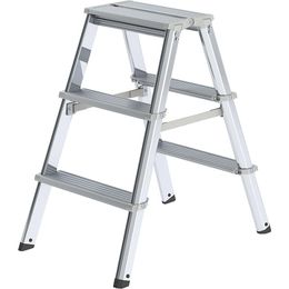 MUNK Alu-Stufenstehleiter, beidseitig begehbar, mit ergonomisch geformtem Holm, 2 x 3 Stufen, Arbeitshöhe 2250 mm