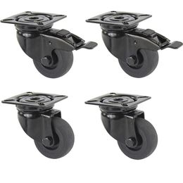 Proroll Gummireifen schwarz, thermoplastisch, mit Montageplatte, Set-Angebot, 2 Lenkrollen mit Doppelstopp und 2 Lenkrollen, Rad-Ø x Breite 50 x 19 mm