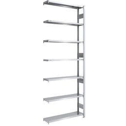 hofe Schwerlast-Steckregal, verzinkt, beidseitig, Regalhöhe 3000 mm, 7 Böden, Anbauregal, BxT 1000 x 300 mm