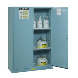 Justrite FM-Sicherheitsschrank, HxBxT 1651 x 1092 x 457 mm, manuelle Türen, für Säuren, Laugen, blau