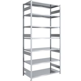 hofe Schwerlast-Steckregal, verzinkt, beidseitig, Regalhöhe 3000 mm, 7 Böden, Grundregal, BxT 1300 x 800 mm