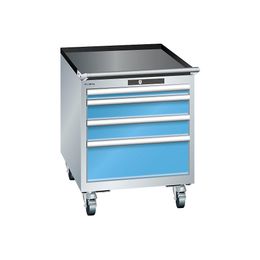 LISTA Schubladenschrank, Breite 564 mm, fahrbar, 4 Schubladen, HxT 723 x 725 mm, lichtgrau / lichtblau