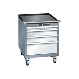 LISTA Schubladenschrank, Breite 564 mm, fahrbar, 4 Schubladen, HxT 723 x 725 mm, grau metallic / lichtgrau