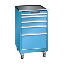 LISTA Schubladenschrank, Breite 564 mm, fahrbar, 5 Schubladen, HxT 990 x 725 mm, lichtblau