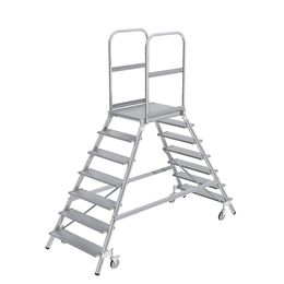 MUNK Podestleiter mit zweiseitigem Aufstieg, Plattform und Stufen aus Leichtmetall, 2 x 7 Stufen inkl. Plattform