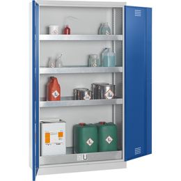 eurokraft pro Umweltschrank, mit 3 Wannenböden und 1 Bodenauffangwanne, Türen enzianblau