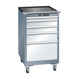 LISTA Schubladenschrank, Breite 564 mm, fahrbar, 5 Schubladen, HxT 990 x 725 mm, grau metallic / lichtgrau