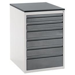 Rau Schubladenschrank mit Teleskopführungen, Höhe 820 mm, Schubladen 2 x 90, 3 x 120, 1 x 180 mm, lichtgRau / anthrazit-metallic, Breite 580 mm