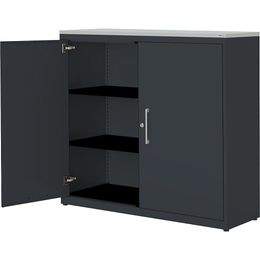 Mauser Flügeltürenschrank, HxB 1180 x 1200 mm, Kunststoffplatte, 2 Fachböden, anthrazitgrau / anthrazitgrau / lichtgrau