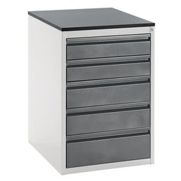 Rau Schubladenschrank mit Teleskopführungen, Höhe 820 mm, Schubladen 2 x 120, 2 x 150, 1 x 180 mm, lichtgRau / anthrazit-metallic, Breite 580 mm