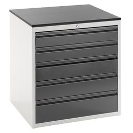Rau Schubladenschrank mit Teleskopführungen, Höhe 820 mm, Schubladen 2 x 120, 2 x 150, 1 x 180 mm, lichtgRau / anthrazit, Breite 770 mm