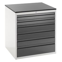 Rau Schubladenschrank mit Teleskopführungen, Höhe 820 mm, Schubladen 2 x 90, 3 x 120, 1 x 180 mm, lichtgRau / anthrazit, Breite 770 mm