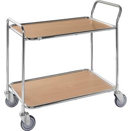 Kongamek Tischwagen, 2 Etagen, LxBxH 1020 x 555 x 965 mm, verzinkt / Buchedekor, ab 2 Stk