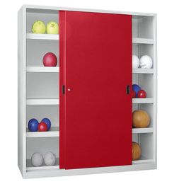 Pavoy Ball-Schiebetürenschrank, Höhe 1950 mm, mit Vollblech-Türen, Breite 1500 mm, grau / rot
