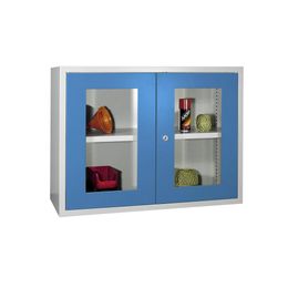 Pavoy Hängeschrank, Höhe 600 mm, mit Sichtfenstertür/en, Breite 800 mm, glatte Rückwand, grau / blau