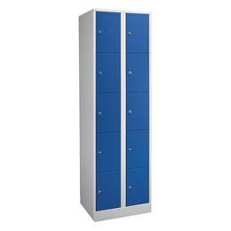 Wolf 5er-Schließfachschrank Komfort, 2 Abteile, lichtgrau / enzianblau, Breite 600 mm
