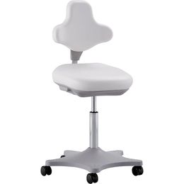 bimos Labor-Arbeitsdrehstuhl LABSTER, Höhenverstellung 460 - 650 mm, mit Rollen, Kunstlederbezug, weiß