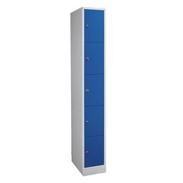 Wolf 5er-Schließfachschrank Komfort, 1 Abteil, lichtgrau / enzianblau, Breite 300 mm
