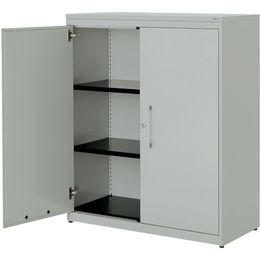 Mauser Flügeltürenschrank, HxB 1180 x 1000 mm, Kunststoffplatte, 2 Fachböden, lichtgrau / lichtgrau / lichtgrau