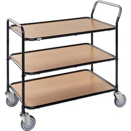 Kongamek Tischwagen, 3 Etagen, LxBxH 1020 x 555 x 965 mm, schwarz / Buchedekor, ab 2 Stk