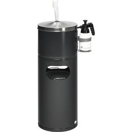 Var Reinigungsstation, mit Papierspender und Flaschenhalter, Stahlblech, schwarzgrau