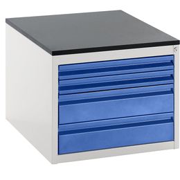 Rau Schubladenschrank mit Teleskopführungen, Höhe 460 mm, Schubladen 2 x 60, 2 x 120 mm, lichtgRau / enzianblau, Breite 580 mm