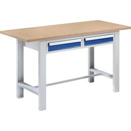 eurokraft basic Werkbank, Baukastensystem, Plattenbreite 1500 mm, 2 Schubladen, Multiplexplatte