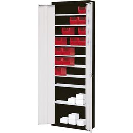 Mauser Magazinschrank, ohne Sichtlagerkästen, HxBxT 2150 x 680 x 280 mm, zweifarbig, Korpus schwarz, Türen grau