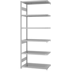 eurokraft pro System-Steckregal, Bauart mittelschwer, kunststoffbeschichtet, Regalhöhe 2500 mm, Anbauregal, Breite x Tiefe 1000 x 600 mm