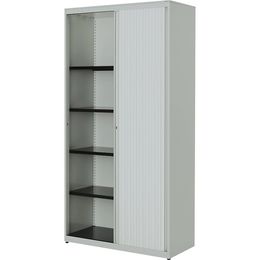 Mauser Querrollladenschrank, HxBxT 1956 x 1000 x 432 mm, Stahlplatte, 4 Fachböden, lichtgrau / lichtgrau / lichtgrau