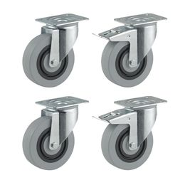 tente Polyamid-Rad-Set, grau, 2 x Lenkrolle, 2 x Lenkrolle mit Doppelstopp, Rad-Ø x Breite 100 x 36 mm