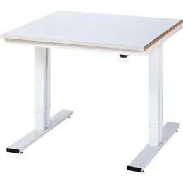 Rau Arbeitstisch, elektrisch höhenverstellbar - Tragkraft 300 kg, Höhe 720 - 1120 mm, Stahlblechplatte, BxT 1000 x 1000 mm
