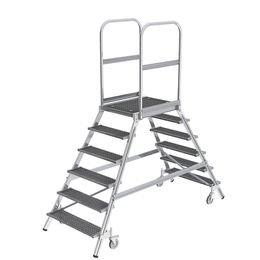MUNK Podestleiter mit zweiseitigem Aufstieg, Plattform und Stufen aus Gitterrost, 2 x 6 Stufen inkl. Plattform