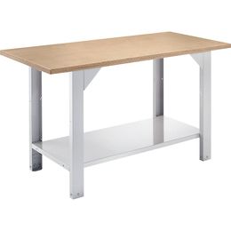 eurokraft basic Werkbank, Baukastensystem, Plattenbreite 1500 mm, mit Ablageboden, Multiplexplatte