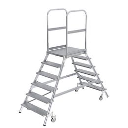 MUNK Podestleiter mit zweiseitigem Aufstieg, Plattform und Stufen aus Leichtmetall, 2 x 6 Stufen inkl. Plattform
