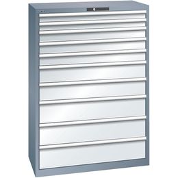 LISTA Schubladenschrank, 10 Schubladen, BxTxH 1023 x 725 x 1450 mm, grau metallic / lichtgrau